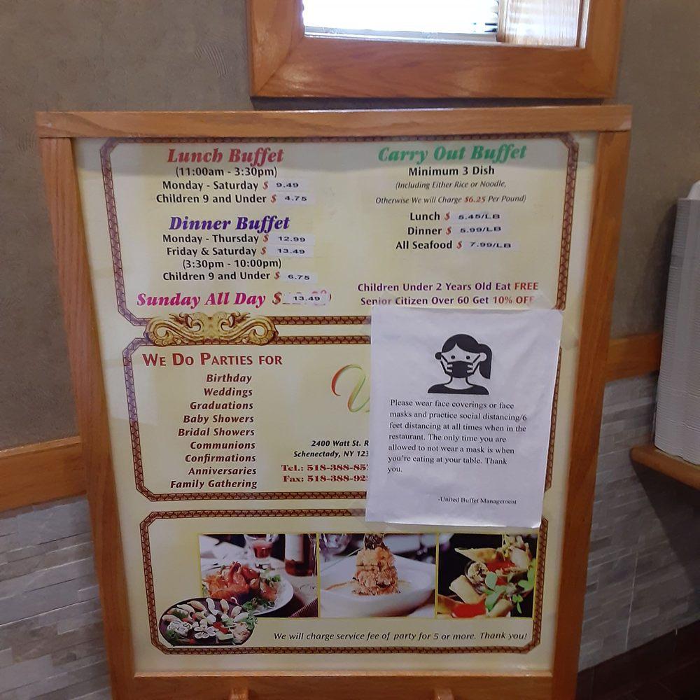 Menu at United Buffet restaurant, Schenectady