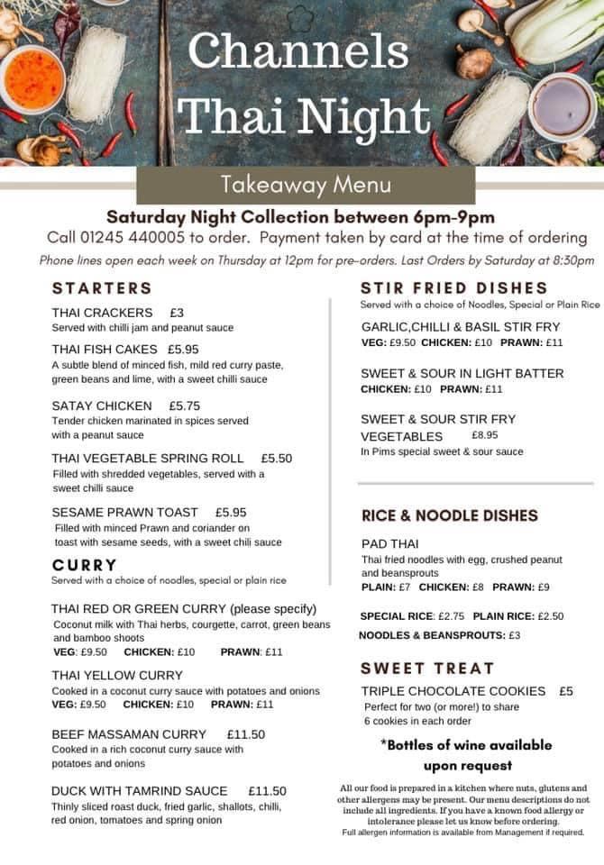Menu at Channels Bar & Brasserie, Chelmsford