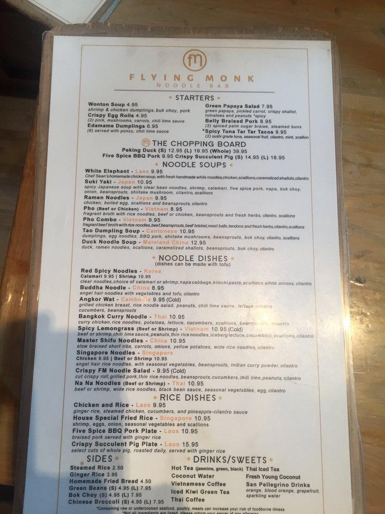 Menu at Flying Monk Noodle Bar, Savannah