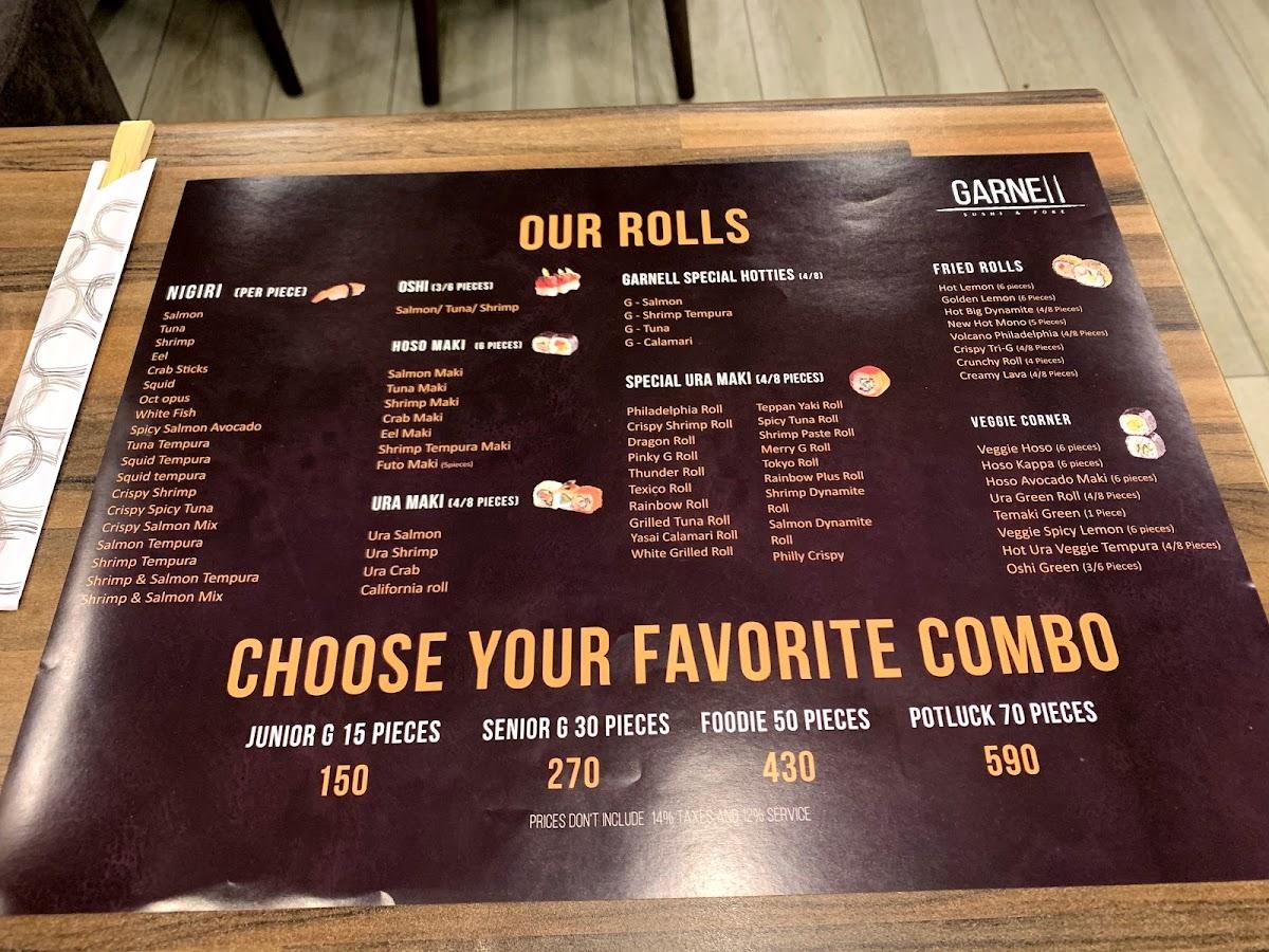 Menu at Garnell Sushi & Poke restaurant, New Cairo City, Cloud 9 Mall