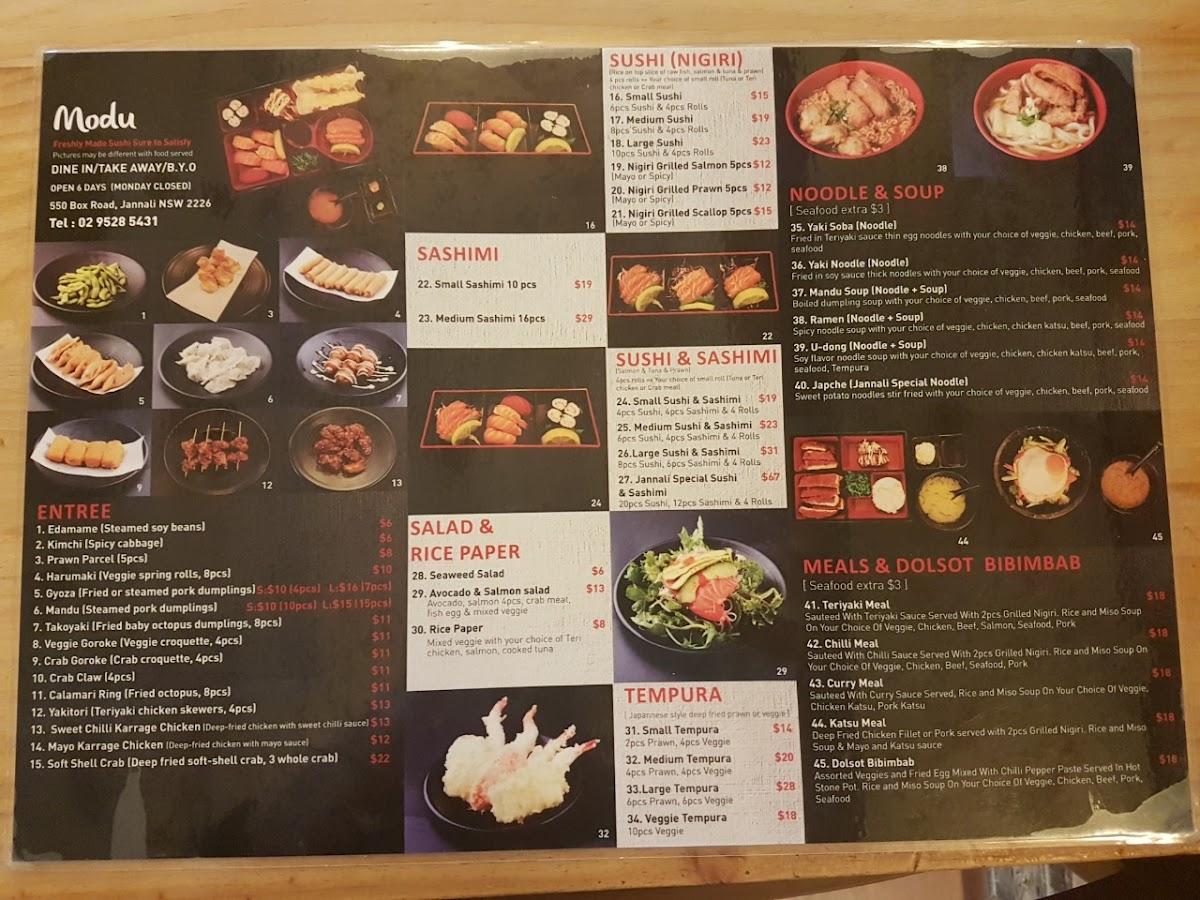Menu at Modu Sushi restaurant, Jannali