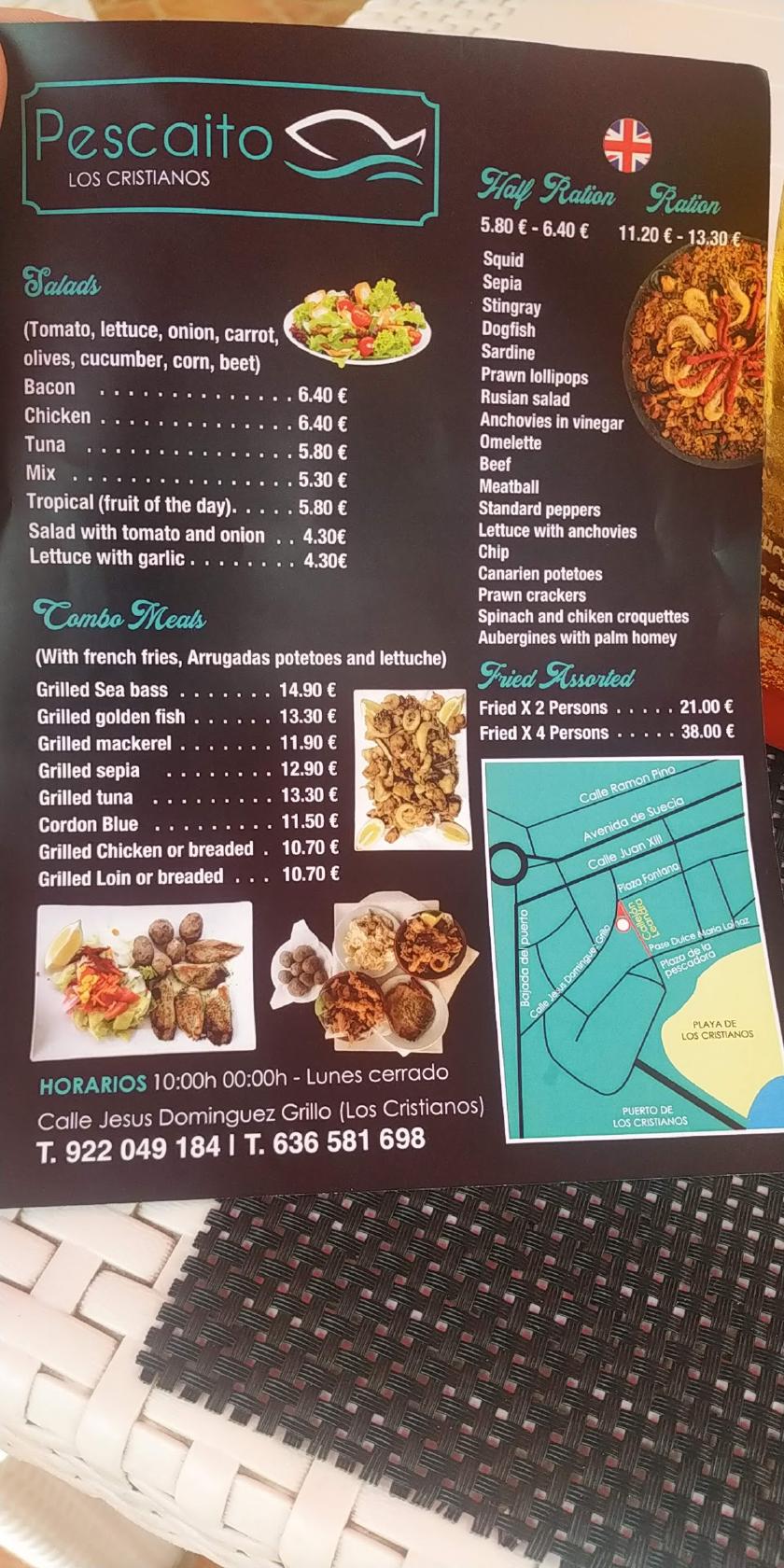 Menu at Pescaito los cristianos restaurant, Playa de las Américas