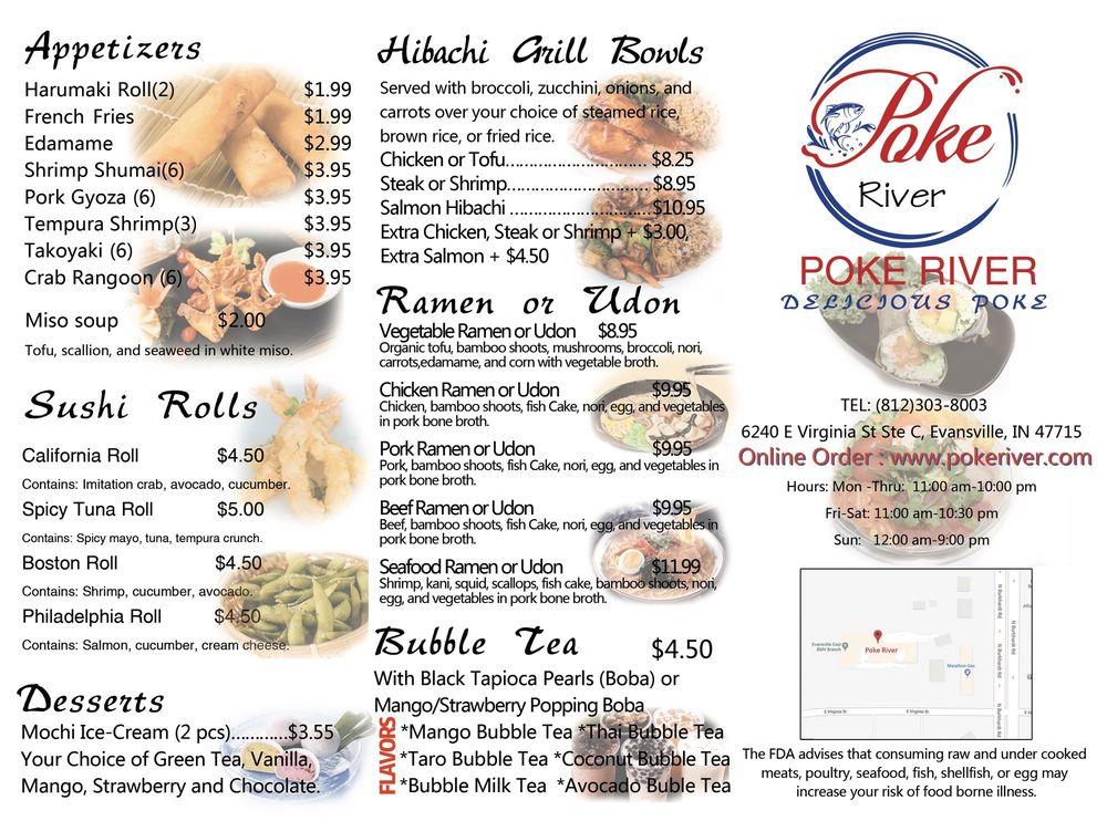 Menu at Poke River restaurant, Evansville