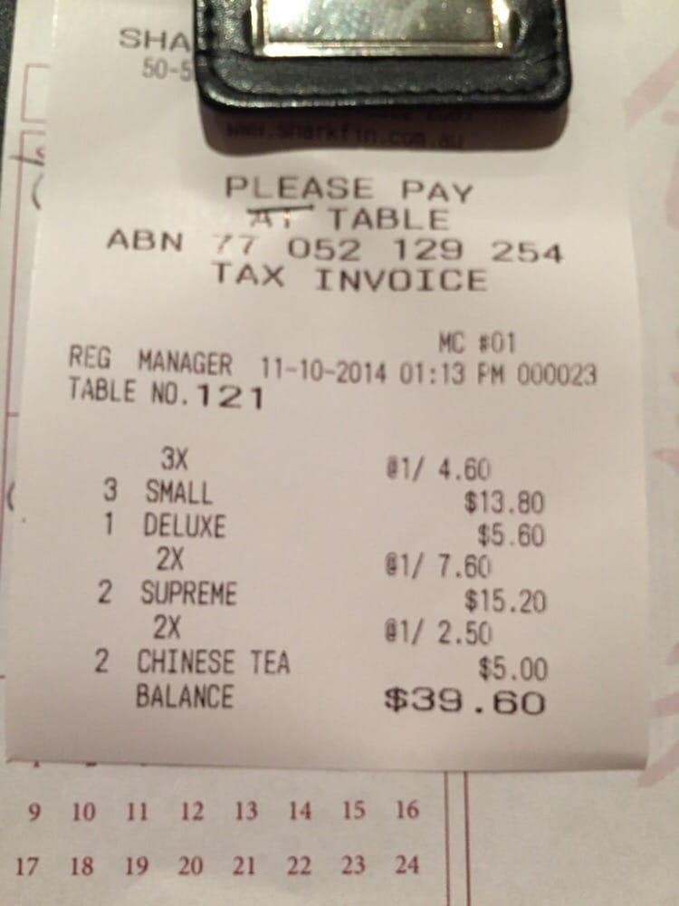 Menu at Shark Fin Inn restaurant, Melbourne, 50 Little Bourke St