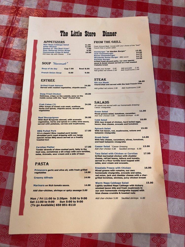 Menu at The Little Store Restaurant, Woodside