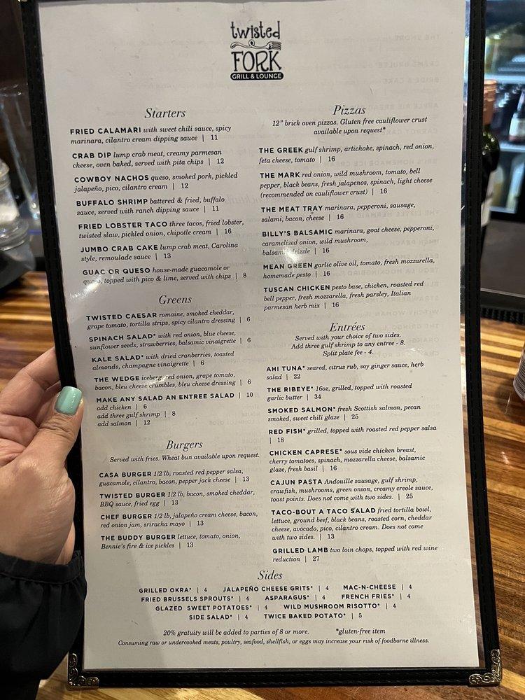 Menu at Twisted Fork Grill & Bar, Texarkana