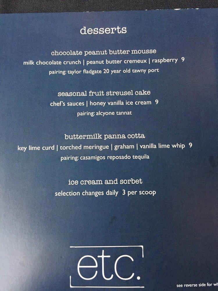Menu at etc. restaurant, Nashville