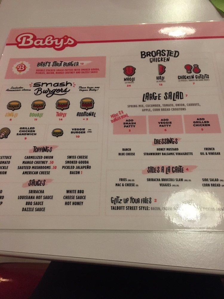 Menu at Baby's pub & bar, Indianapolis