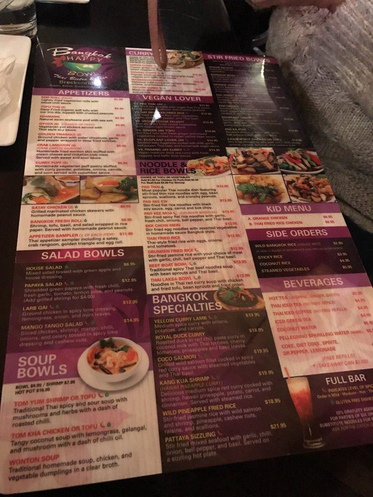Menu at Bangkok Happy Bowl Thai Bistro and Sushi Bar, Breckenridge