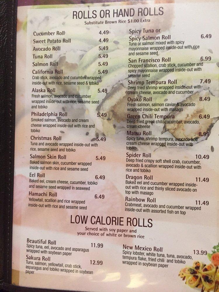Menu at Hibachi One restaurant, Albuquerque