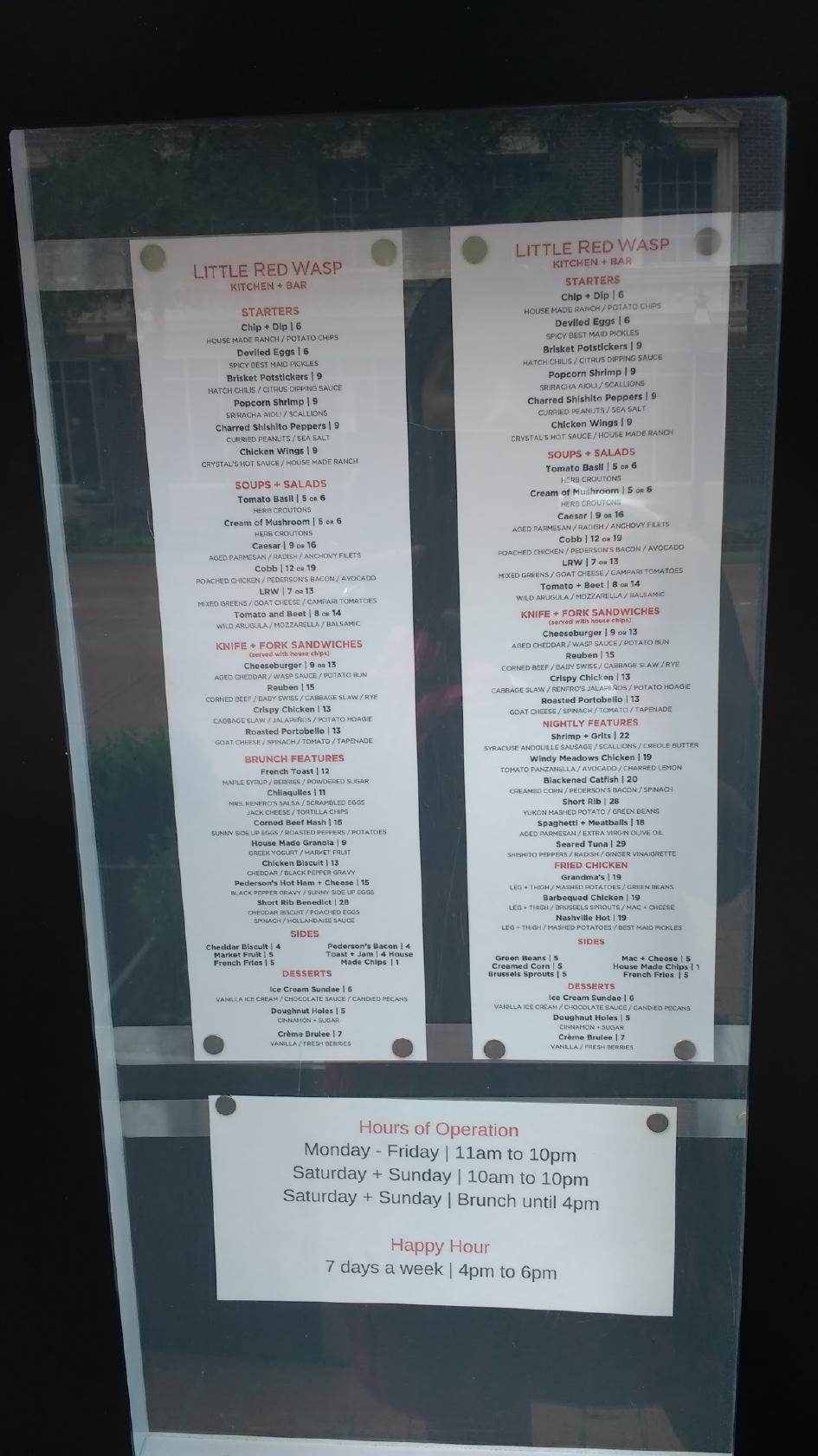 Menu at Little Red Wasp restaurant, Fort Worth