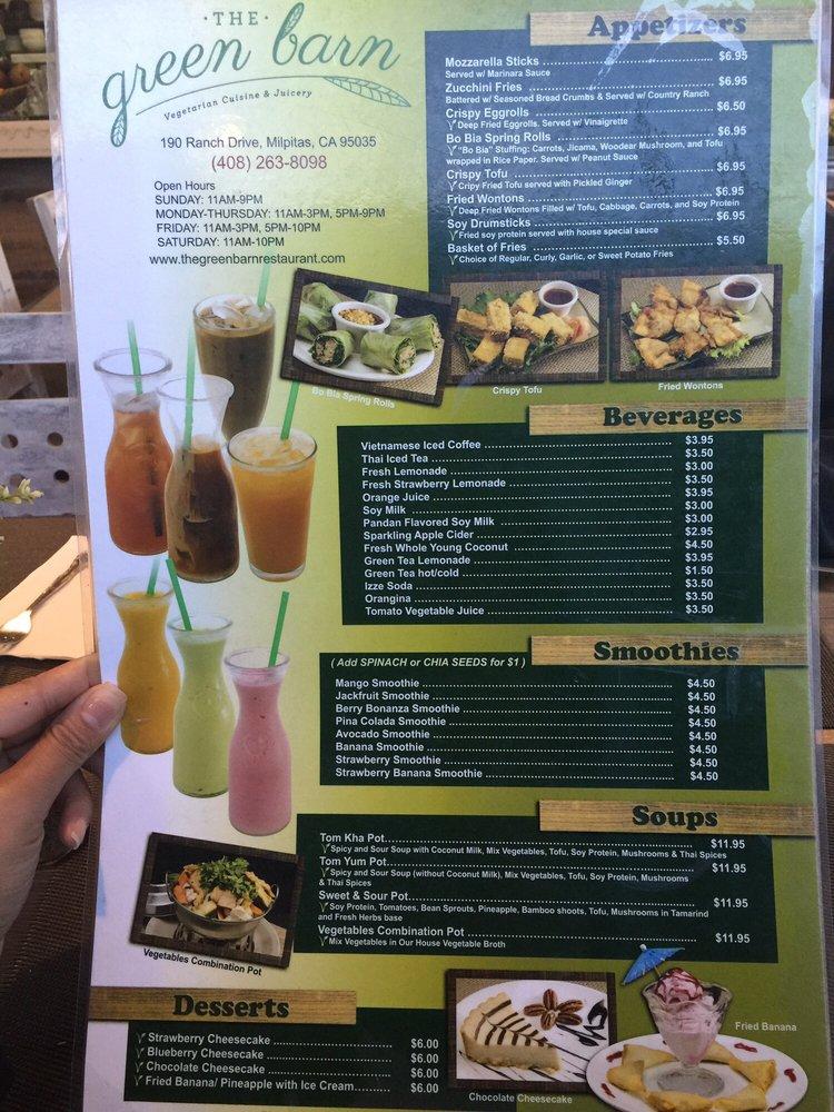Menu at The Green Barn Restaurant, Milpitas