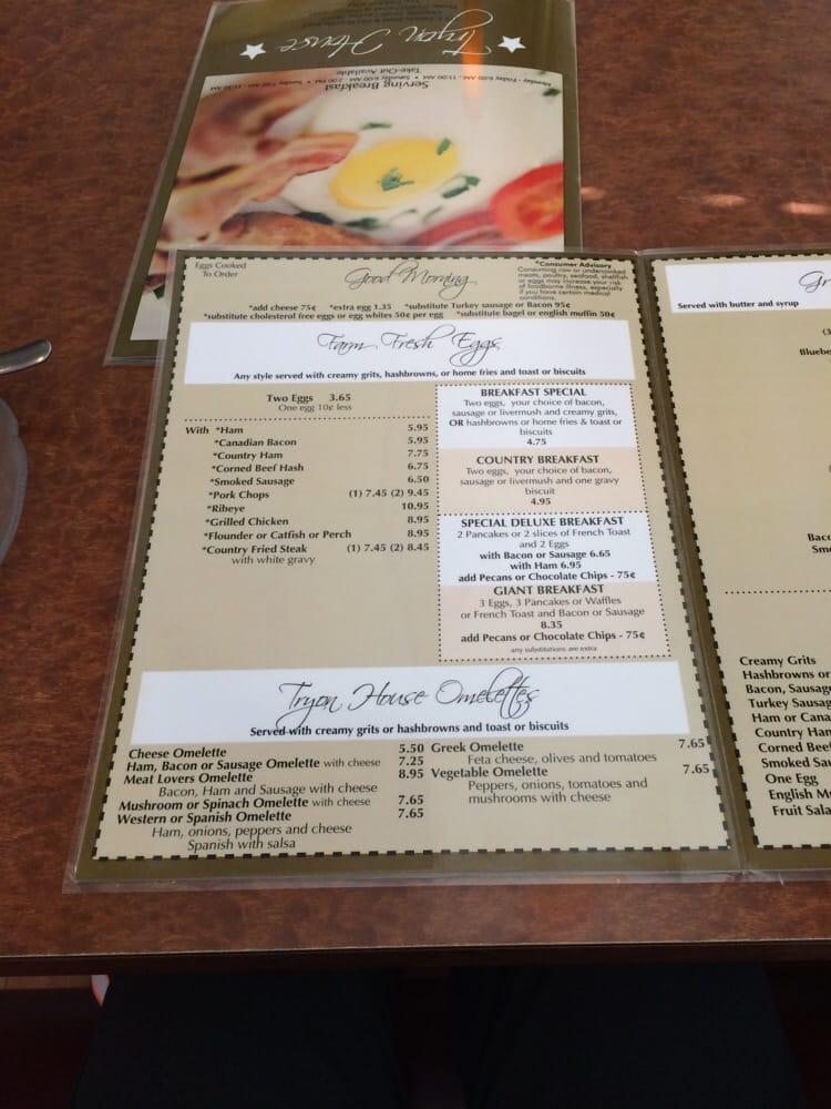 Menu at Tryon House restaurant, Charlotte, 215 E Exmore St