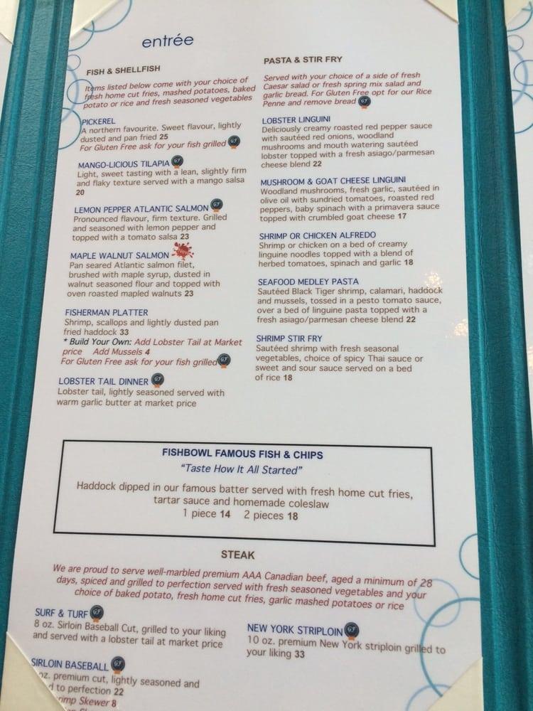 Menu at Fishbowl Restaurant, Timmins
