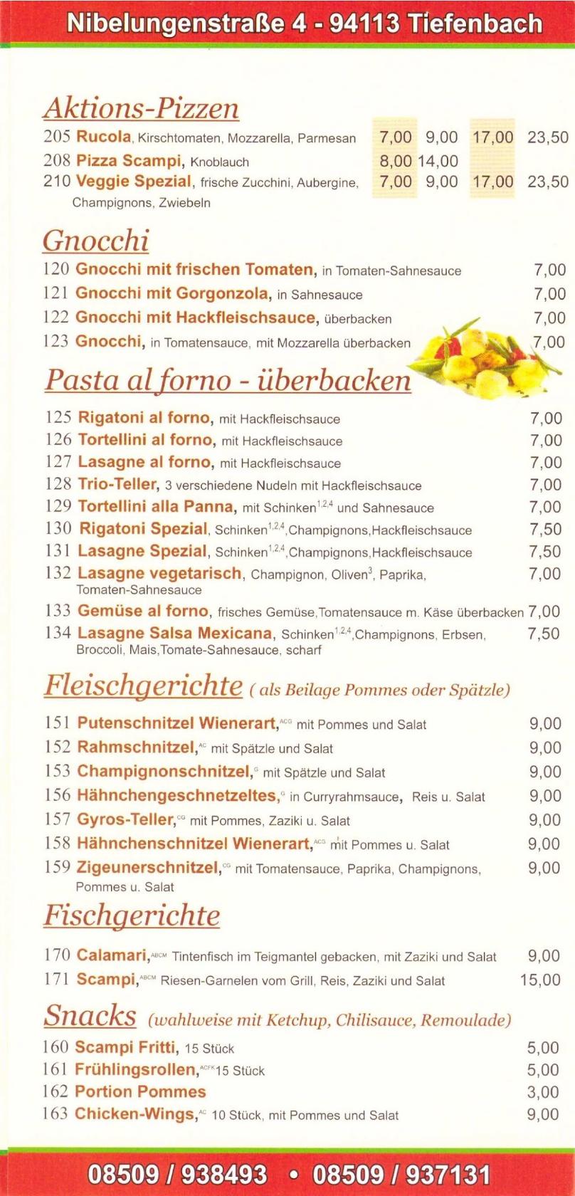 Speisekarte von Flair Pizza Service, Deutschland