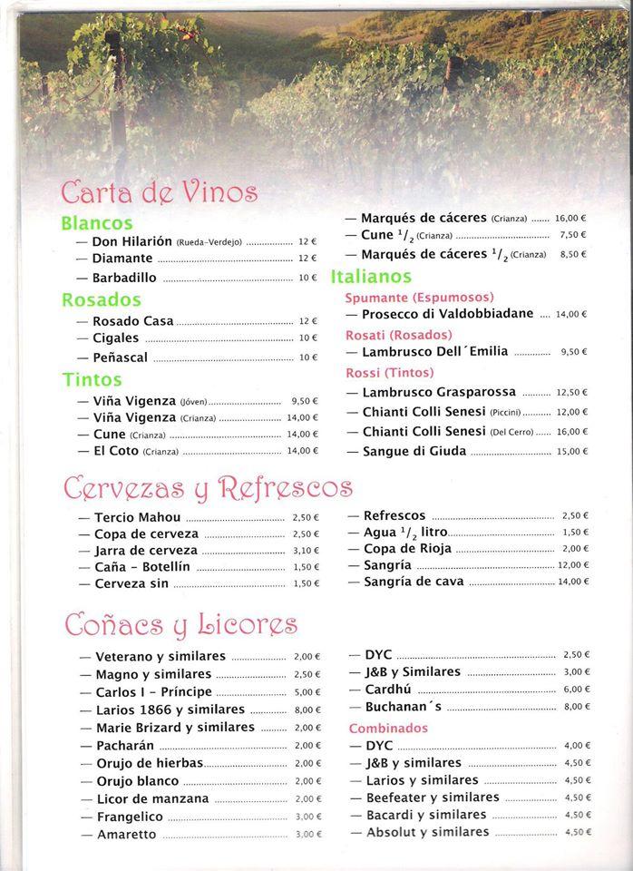Menu at La pizza Italia restaurant, Madrid