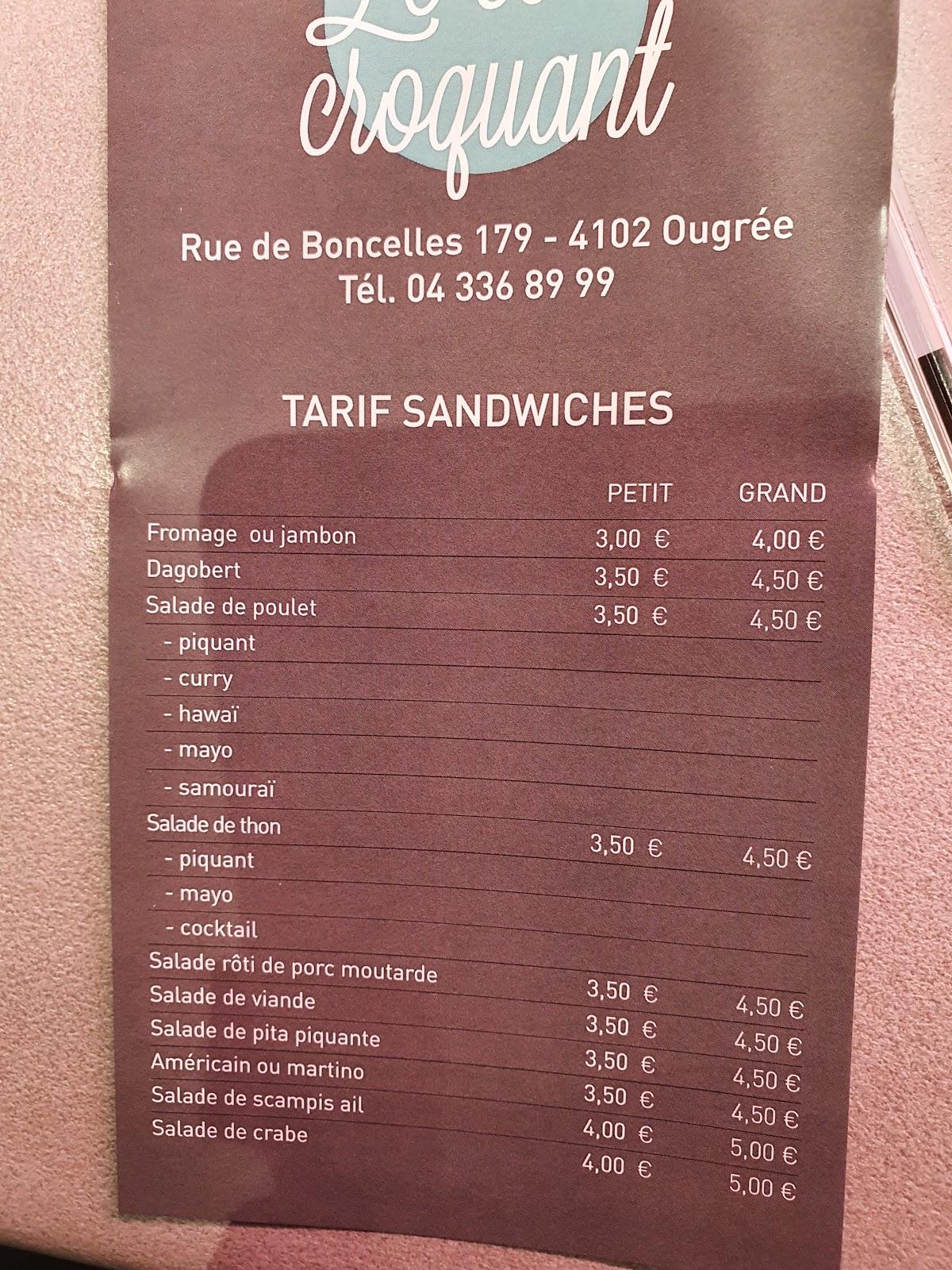 Menu at Le Coin Croquant, Seraing