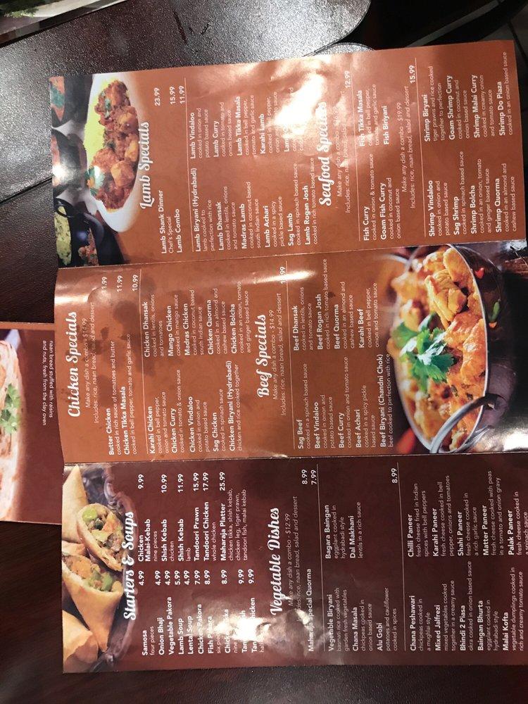 Menu at Maharaja restaurant, Oshawa, 74 Simcoe St N