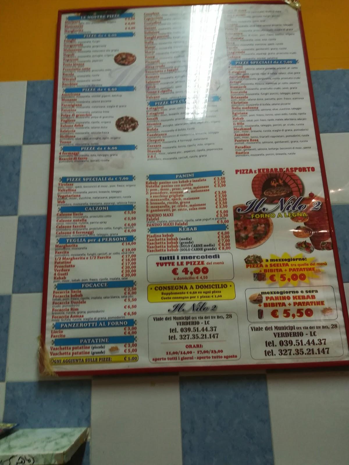 Menu da Pizzeria Nilo Di Abdelaziz Mousad Salah, Verderio Inferiore