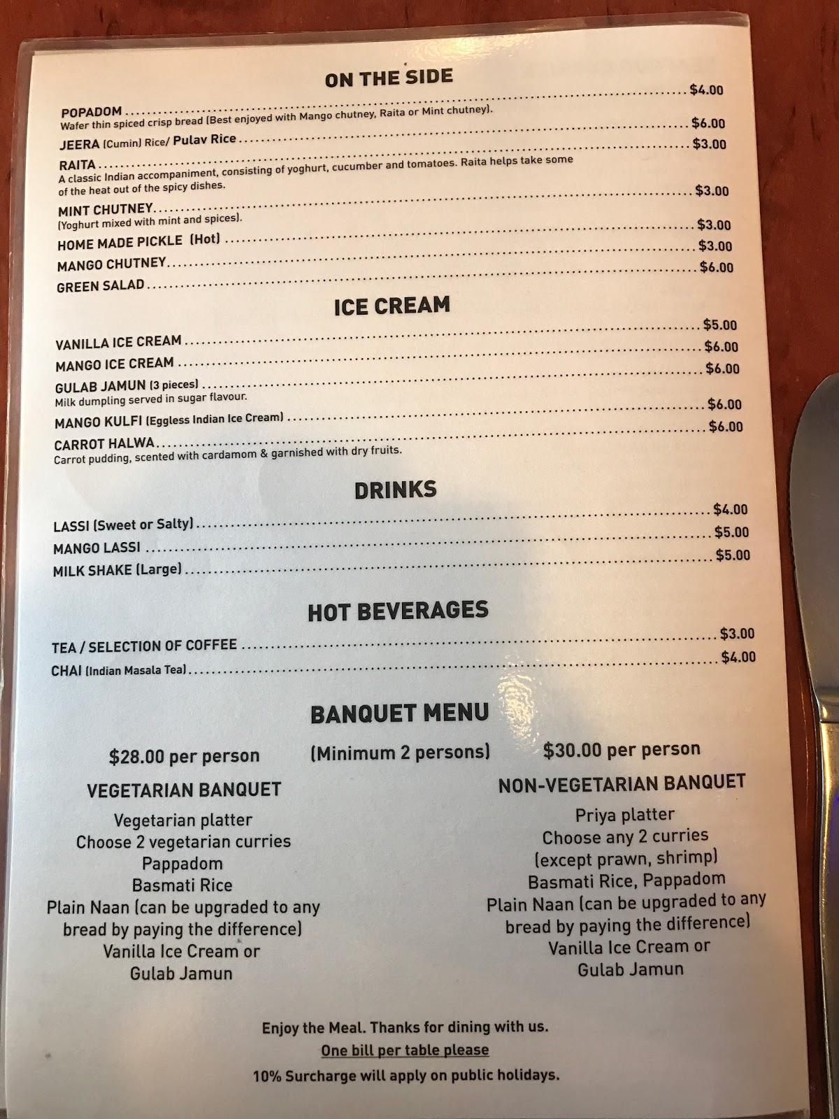 Menu at Priya Cafe & Restaurant, Greymouth