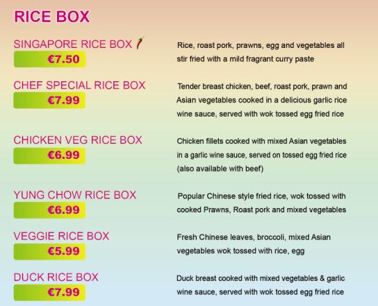 Menu at Rainbow House restaurant, Kildare, 3 Claredon Court