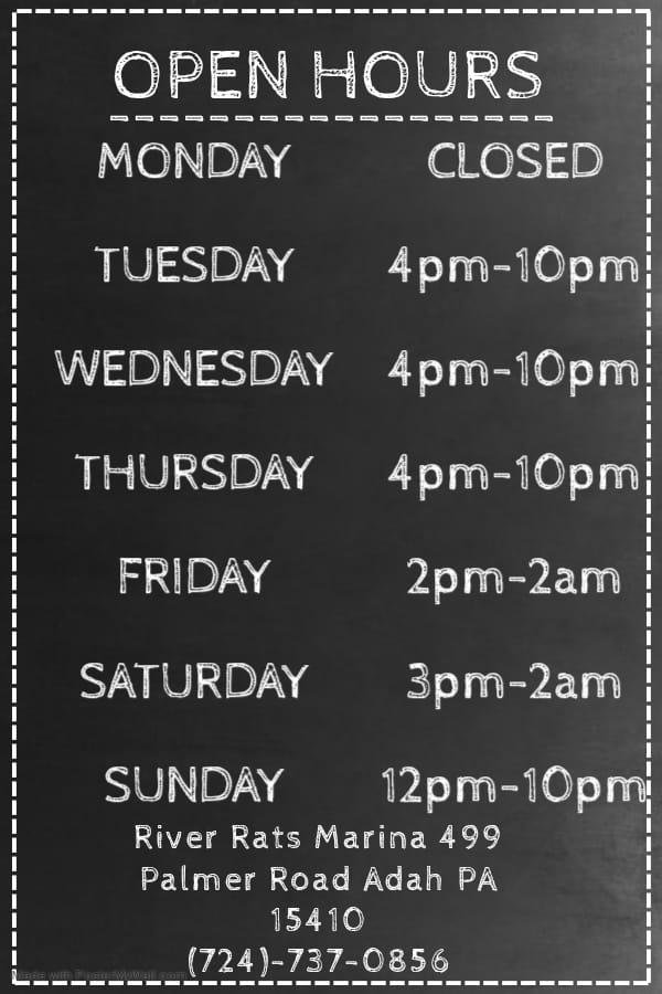 Menu at River Rats Marina pub & bar, Adah