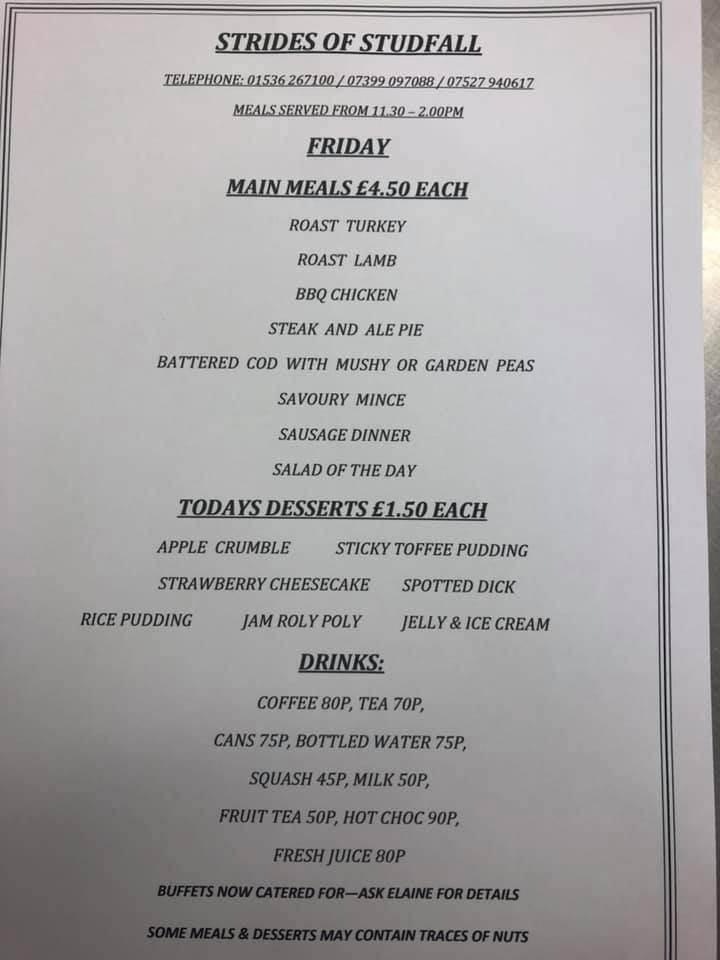 Menu at Strides Of Studfall restaurant, Corby