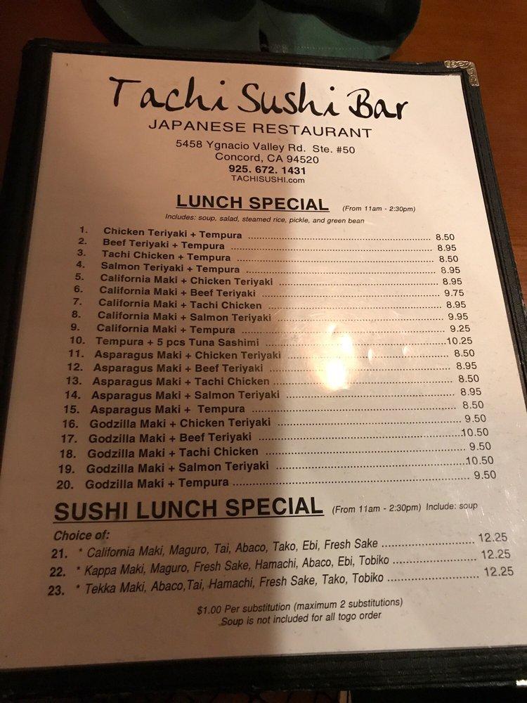 Menu at Tachi Sushi Bar, Concord, Ygnacio Valley Rd