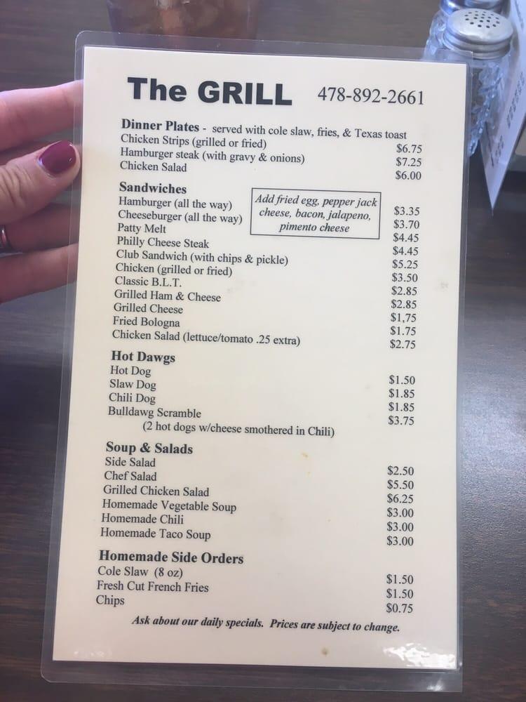 Menu at The Grill restaurant, Hawkinsville