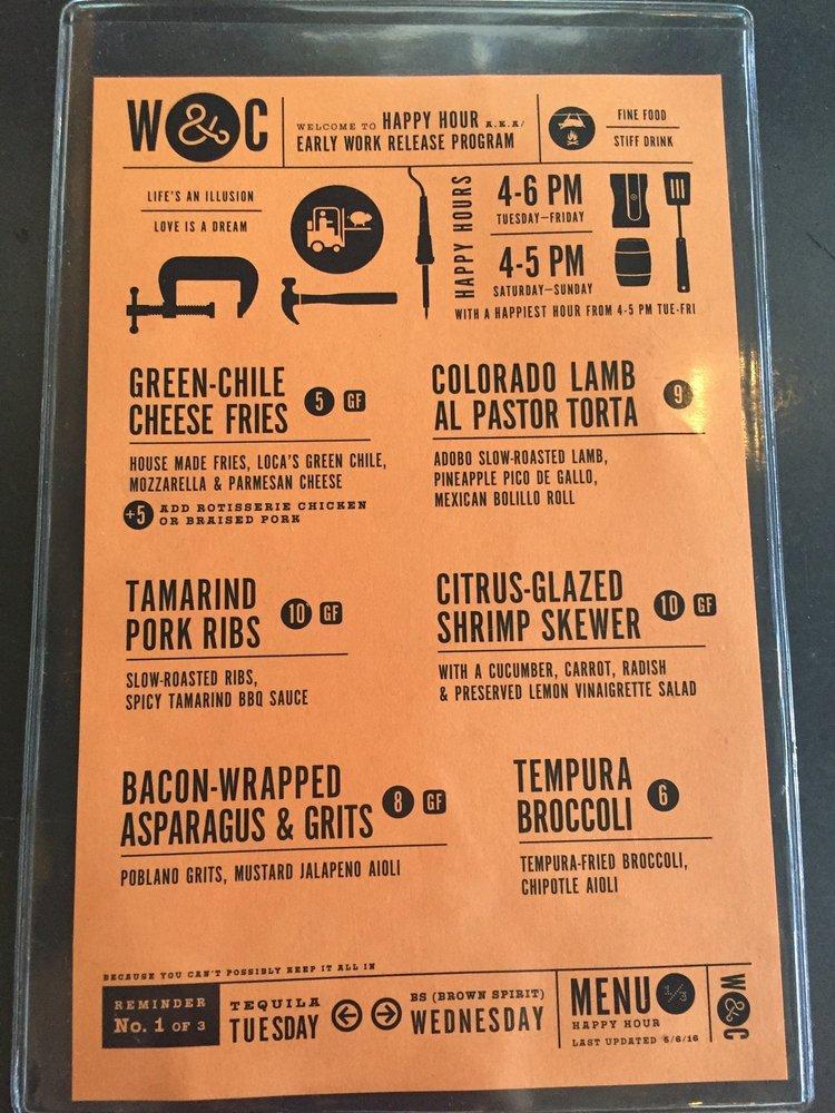 Menu at Work & Class pub & bar, Denver