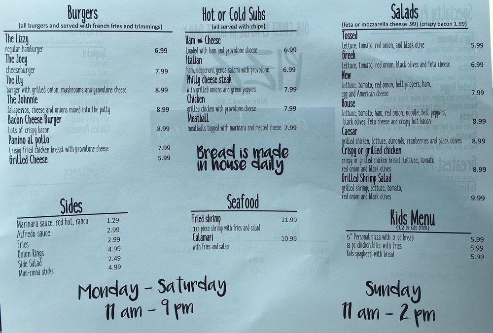 Menu at Bigg's Pizza and Grill pizzeria, Sweetwater
