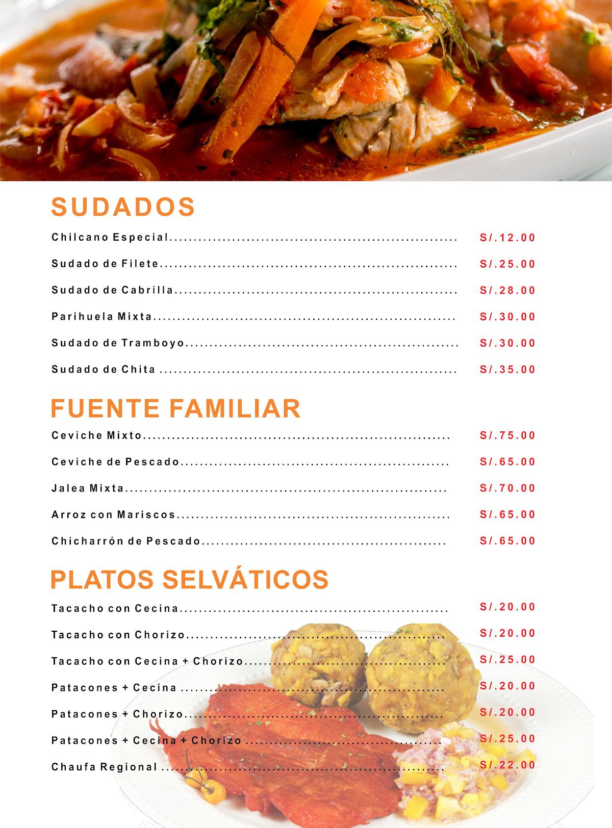 Menu at Cevicheria Peruana Tentaciones restaurant, San Miguel