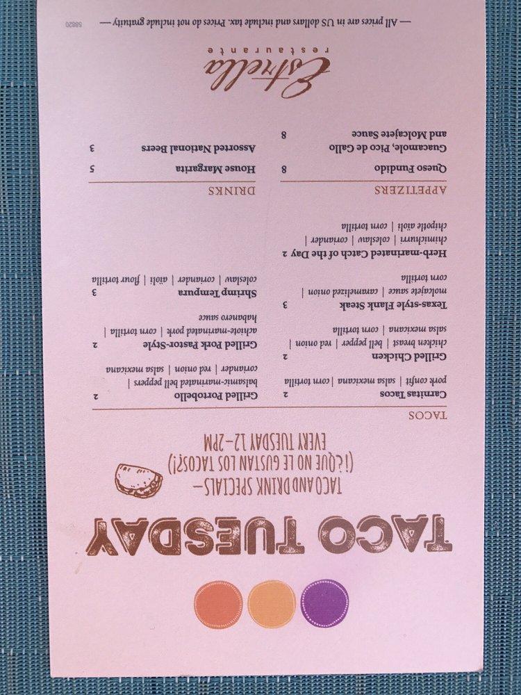 Menu at Estrella restaurant, Cabo San Lucas