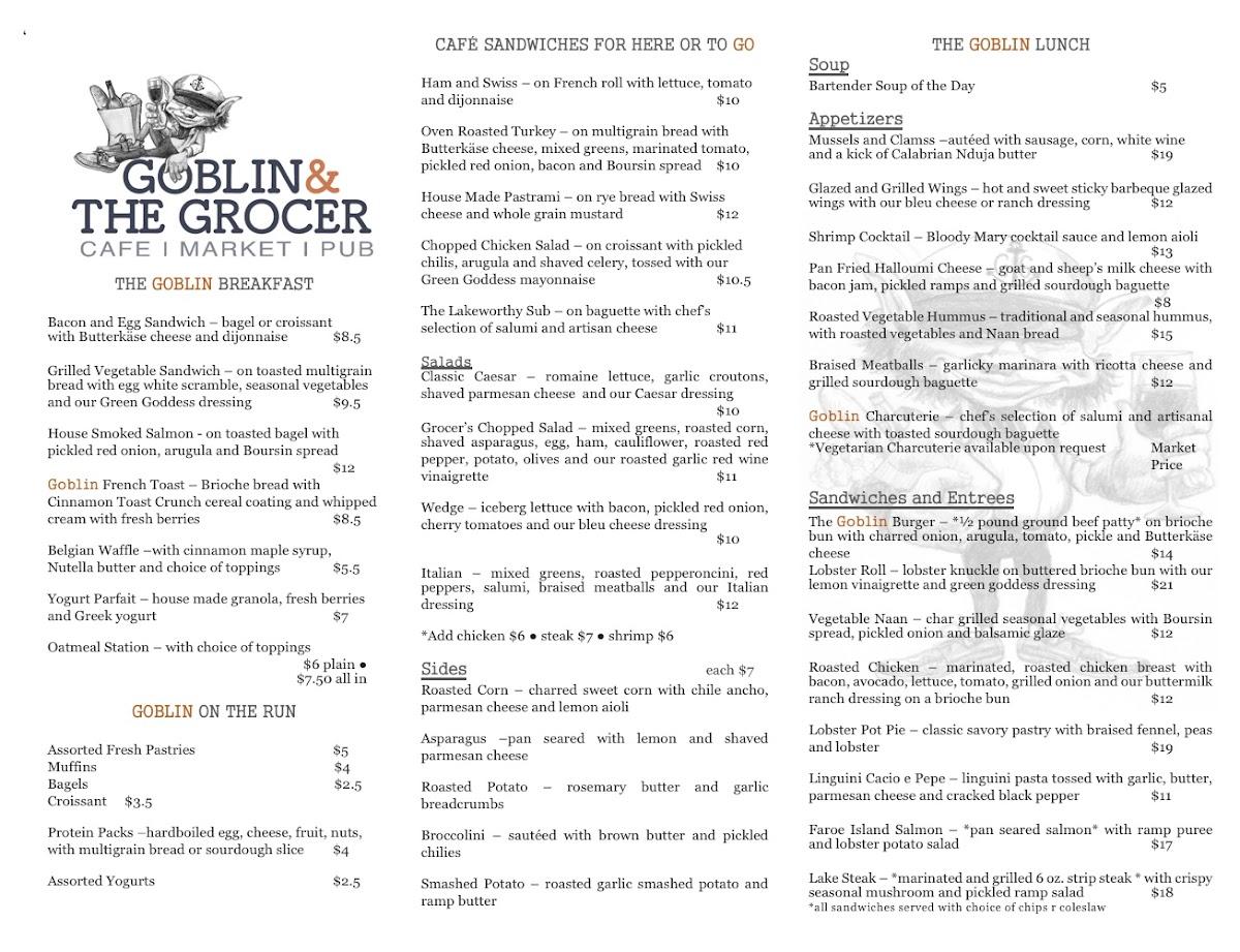 Menu at Goblin & The Grocer pub & bar, Beverly Shores