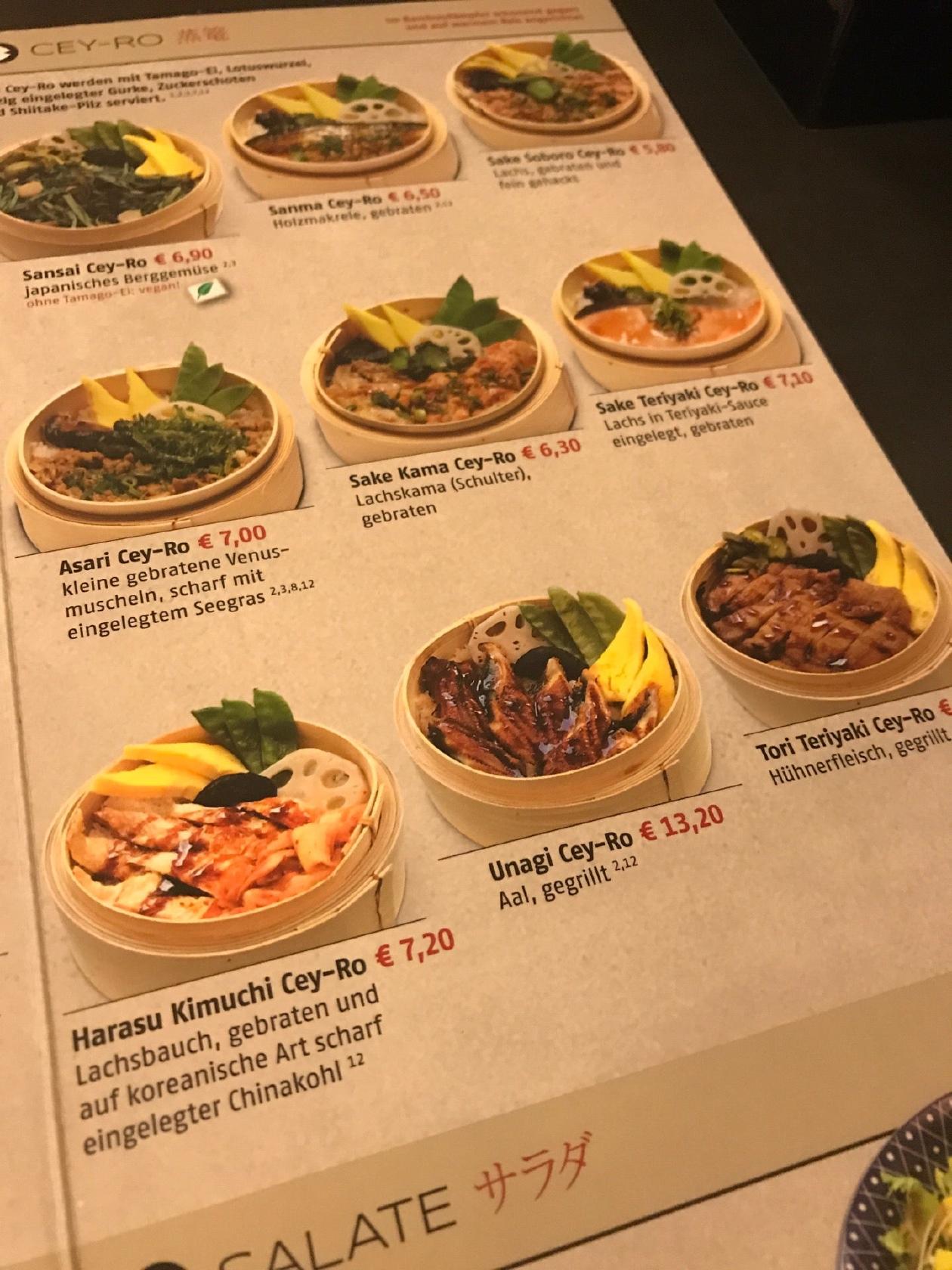 Menu au Ishin Tey restaurant, Berlin