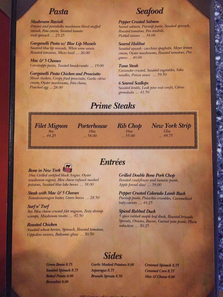 Menu at Porter's Prime Steakhouse, Ontario