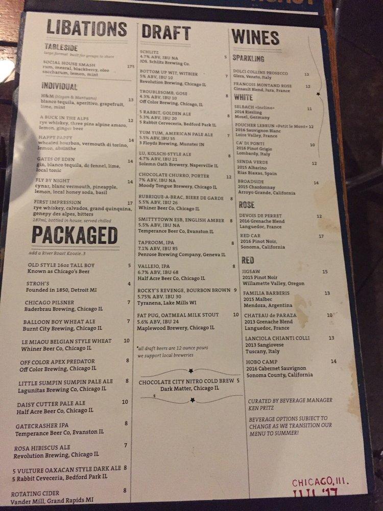 Menu at River Roast pub & bar, Chicago, 315 N La Salle St