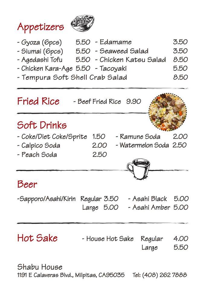 Menu at Shabu House restaurant, Milpitas