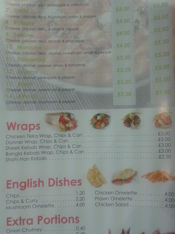 Menu at Shah Of Denton restaurant, Manchester