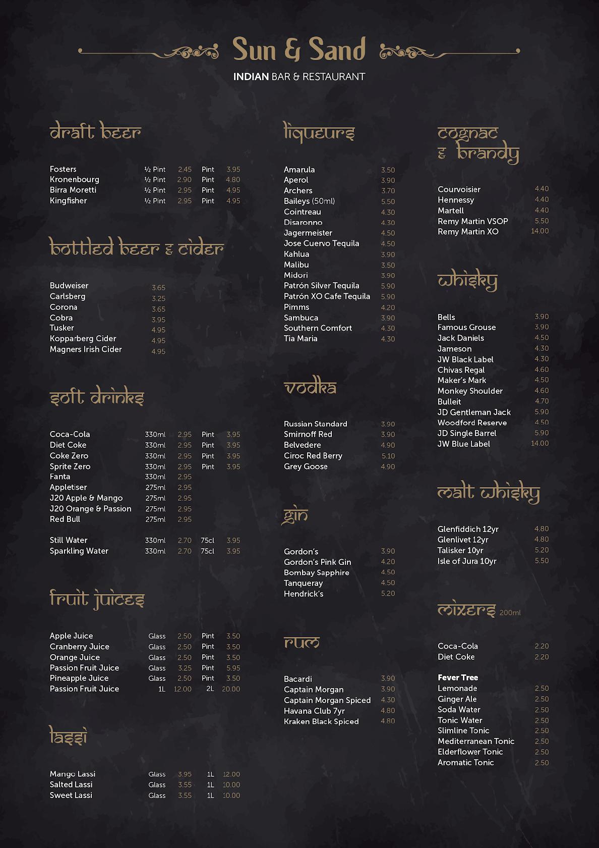 Menu at Sun & Sand Lounge fast food, London