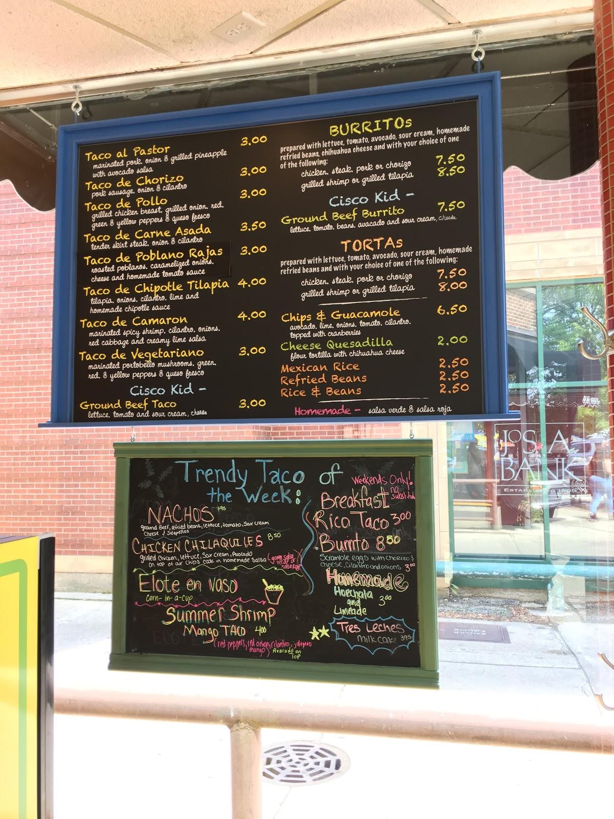 Menu at Trendy Taco restaurant, Wilmette
