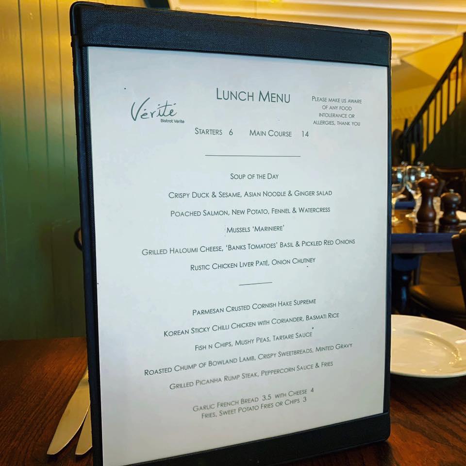 Menu at Bistrot Verite pub & bar, Southport