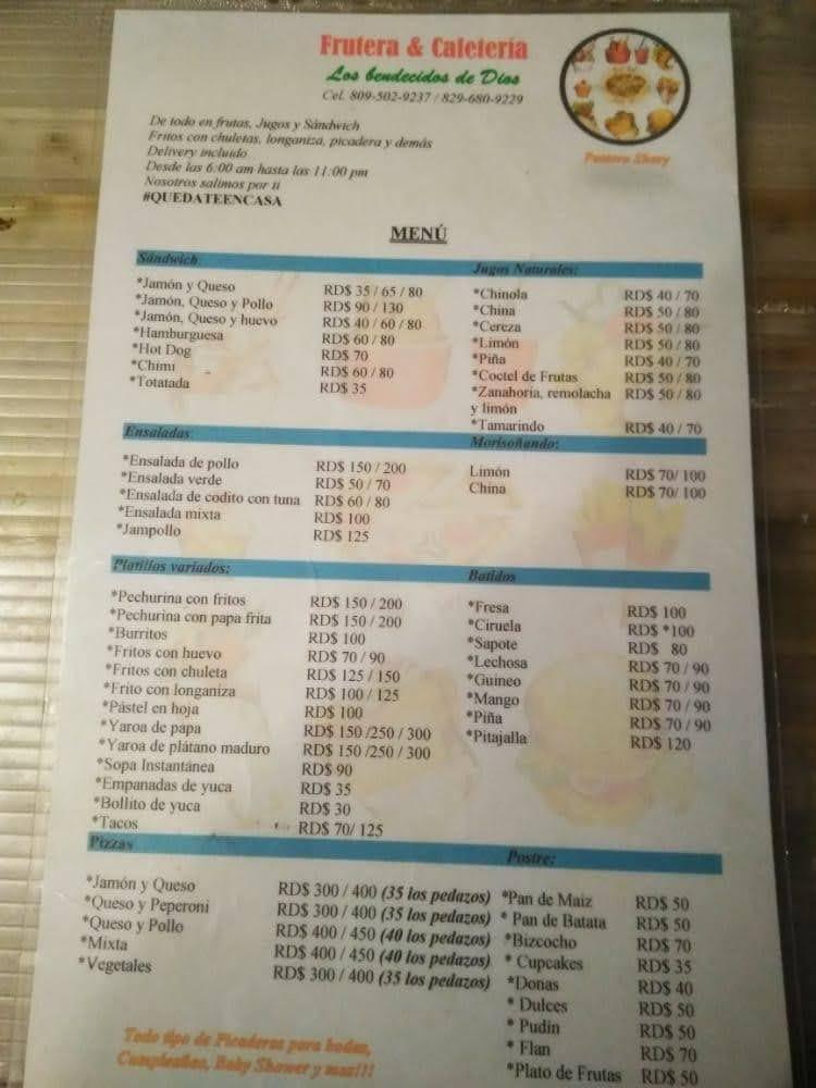 Menu at Cafeteria Los Bendecido, La Romana