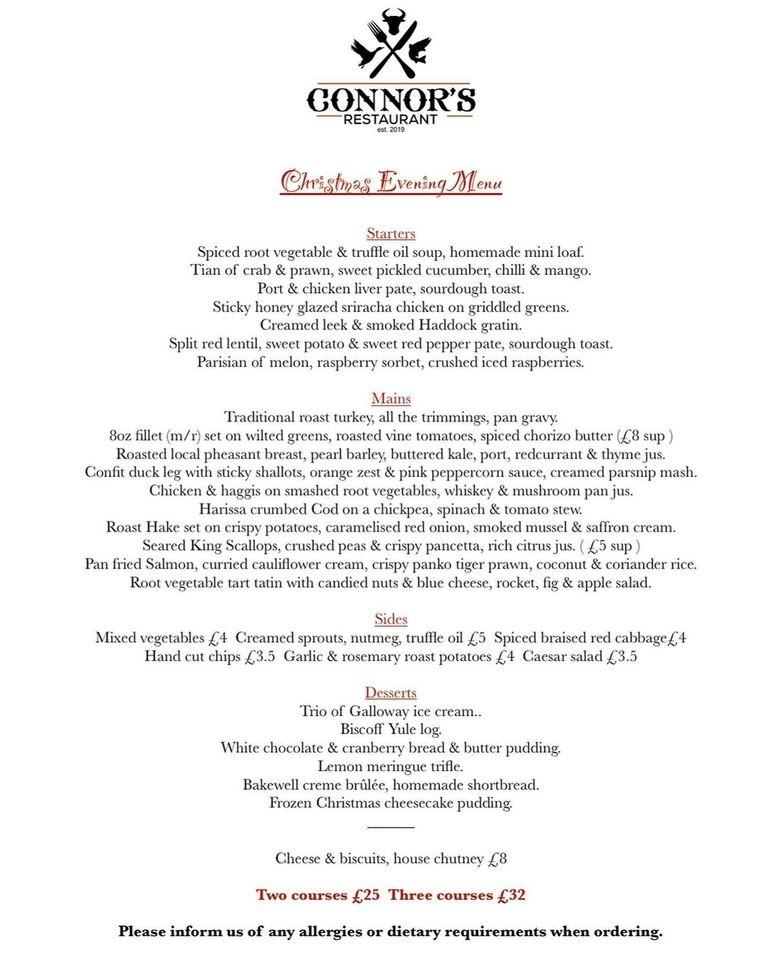 Menu at Connor's restaurant, Portpatrick