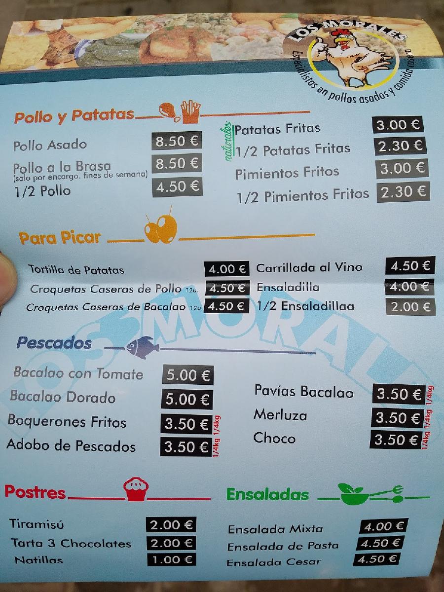 Menu at Los Morales restaurant, Seville
