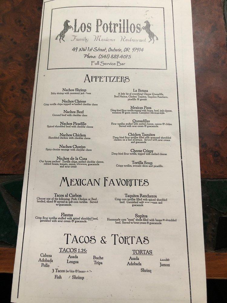 Menu at Los Potrillos restaurant, Ontario, 49 NW 1st St #7