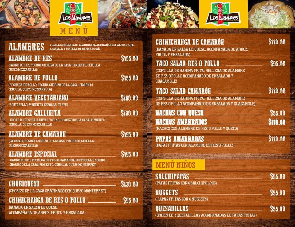 Carta del restaurante Los Alambres, Mexicali