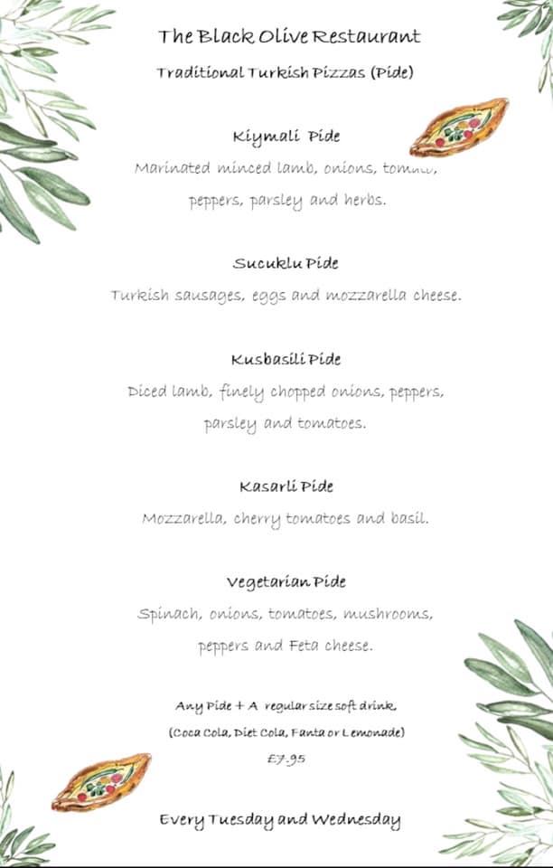 Menu at The Black Olive Restaurant, Leeds
