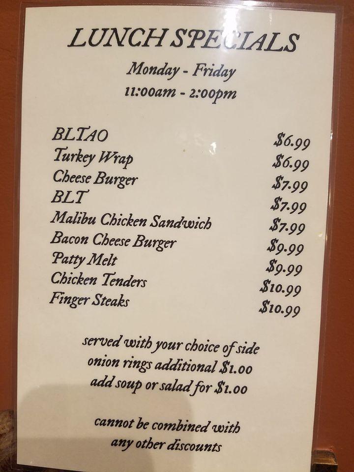 Menu at The Cactus Grill steakhouse, Kimberly