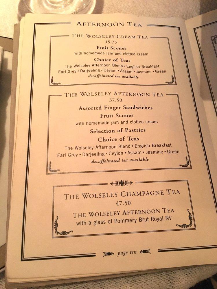 Menu at The Wolseley cafe, London